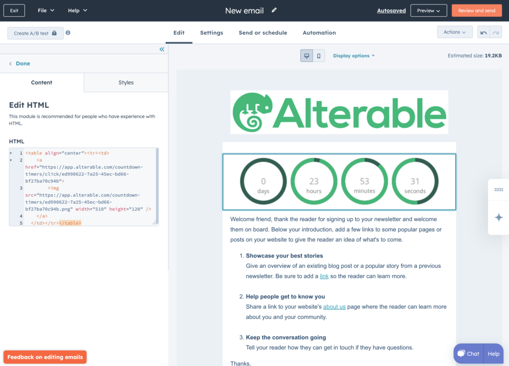 Add Countdown Timers in HubSpot Email with Alterable - Alterable